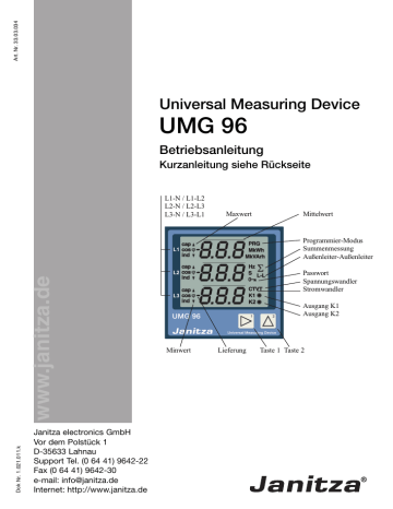 janitza UMG 96 / UMG 96L Benutzerhandbuch | Manualzz