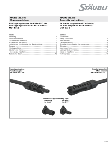 Staubli MA298 - PV-KBT4-EVO 2A, PV-KST4-EVO 2A, MC4-Evo 2 MC4-Evo 2, female & male coupler User ...