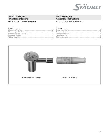 Staubli MA016 - POAG-KBT6DIN Angle socket User Manual | Manualzz