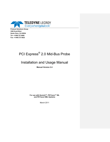 Lecroy PCIe Gen2 Legacy Mid-Bus Probe Protocol Analyzer User Manual ...