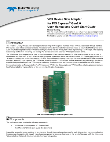 Lecroy PCIe Gen2 VPX Device Adapter Protocol Analyzer Quick Start | Manualzz