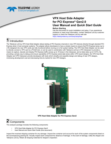 Lecroy PCIe Gen2 VPX Host Adapter Protocol Analyzer Quick Start | Manualzz