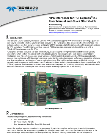 Lecroy PCIe Gen2 VPX Interposer Protocol Analyzer Quick Start | Manualzz