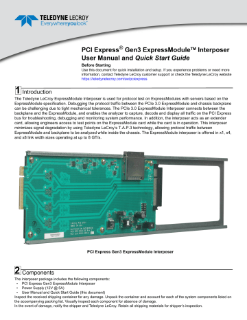 Lecroy PCIe Gen3 Express Module Interposer Protocol Analyzer Quick Start | Manualzz