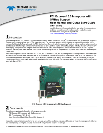 Lecroy PCIe Gen3 Slot Interposer Protocol Analyzer Quick Start | Manualzz