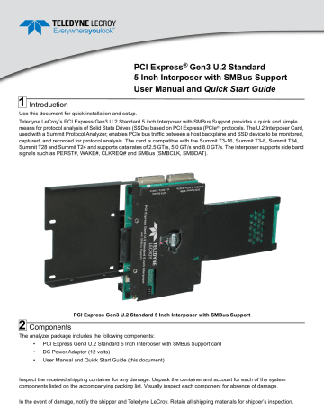 Lecroy PCIe Gen3 U.2 Standard 5 Inch Interposer Protocol Analyzer Quick Start | Manualzz