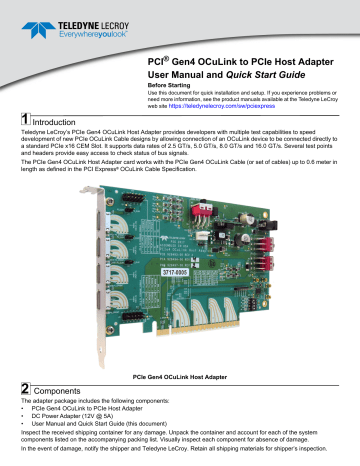 Lecroy PCIe Gen4 OCuLink Host Adapter Protocol Analyzer Quick Start | Manualzz