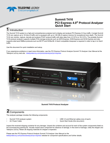 Lecroy PCIe Gen4 Summit T416 Protocol Analyzer Quick Start | Manualzz