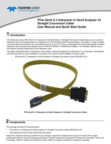 Lecroy PCIe Gen4 to Gen5 x4 U3 Straight Conversion Cable Protocol Analyzer Quick Start | Manualzz