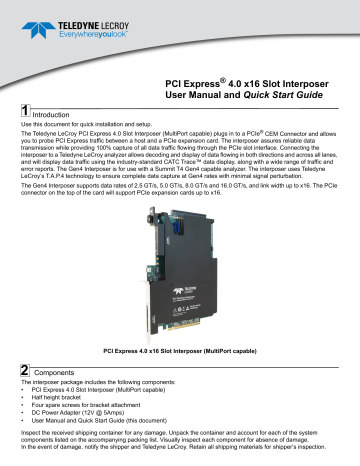 Lecroy PCIe Gen4 X16 Interposer Multi Port Protocol Analyzer Quick Start | Manualzz