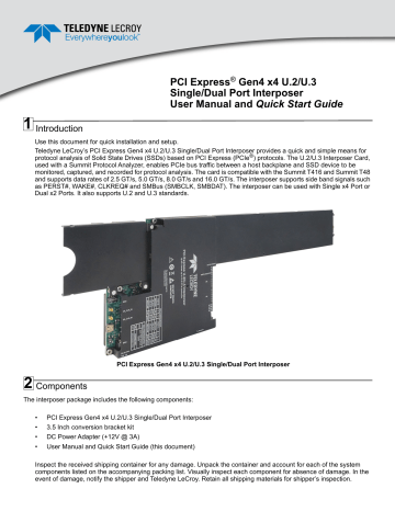 Lecroy PCIe Gen4 x4 U2/U3 Single/Dual Interposer Protocol Analyzer Quick Start | Manualzz