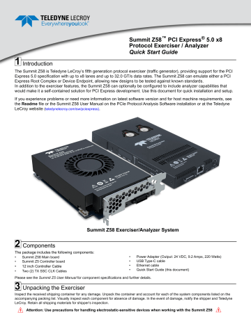 Lecroy PCIe Gen5x8 Summit Z58 Analyzer Exerciser Protocol Analyzer Quick Start Guide | Manualzz