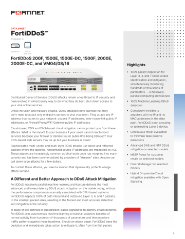 Fortinet FortiDDoS DDoS Protection Solution Data Sheet | Manualzz