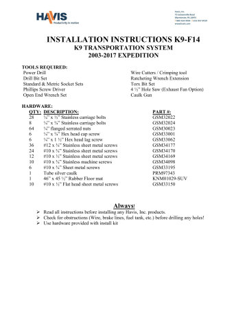 Havis K9-F14 Installation Instructions | Manualzz