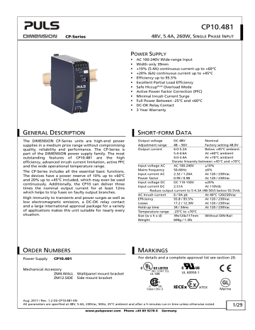 Puls CP10.481 DIN rail power supply Owner's Manual | Manualzz