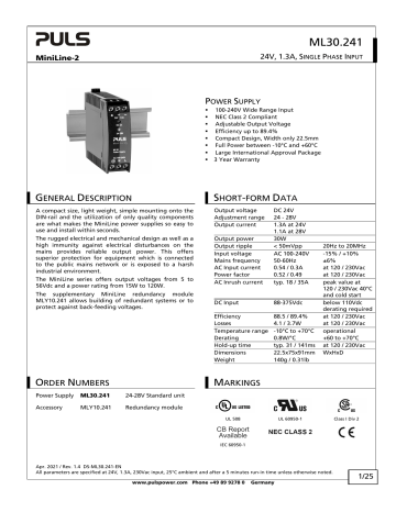 Puls ML30.241 DIN rail power supply Owner's Manual | Manualzz