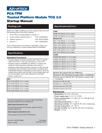 Advantech PCA-TPM Trusted platform module compliant Manual | Manualzz