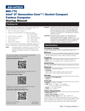Advantech MIC-770 Compact Fanless System Manual | Manualzz