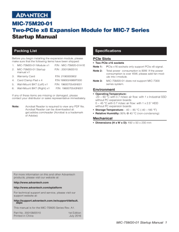 Advantech MIC-75S20 2-slot expansion i-Module Manual | Manualzz