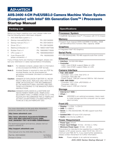 Advantech AIIS-3400 Compact Vision System Manual | Manualzz