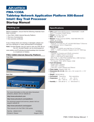 Advantech FWA-1330 Tabletop Network Appliance User Manual | Manualzz