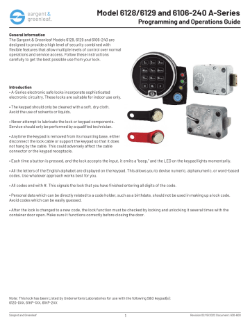 Sargent Greenleaf A-Series ATM Lock Operations Guide | Manualzz