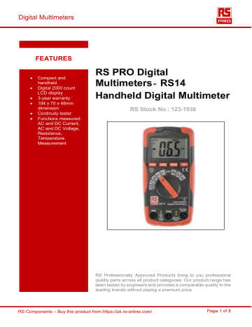 RS PRO RS14 Handheld Digital Multimeter Owner's Manual | Manualzz
