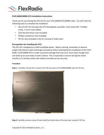 FlexRadio Flex Radio System 6400 m ATU Instruction manual | Manualzz