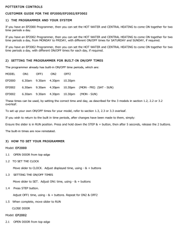 POTTERTON EP2000 24 Hour Electronic Programmer User Guide | Manualzz
