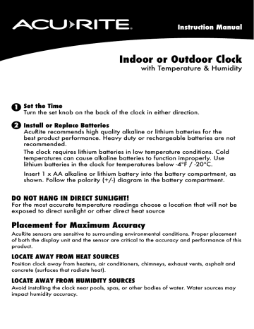 ACU-RITE Indoor or Outdoor Clock Instruction manual | Manualzz