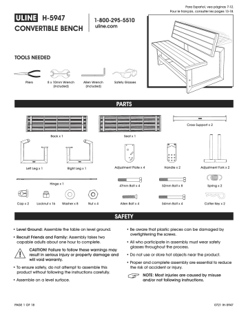 ULINE H-5947 Convertible Bench Installation Guide | Manualzz