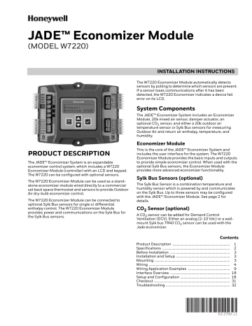 Honeywell W7220 JADE Economizer Module Installation Guide | Manualzz