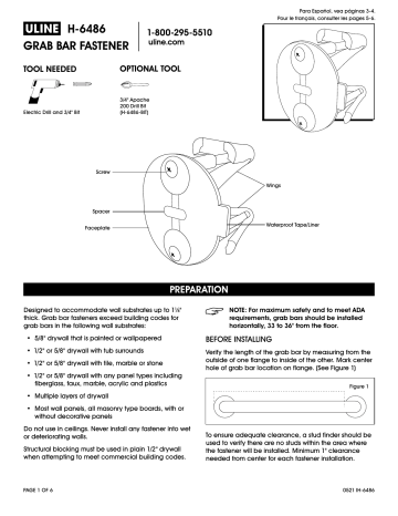 ULINE H-6486 Grab Bar Fastener Installation Guide | Manualzz