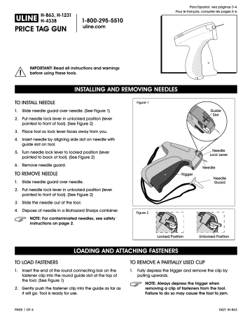 Uline Price Tag Gun Guide d'installation | Manualzz