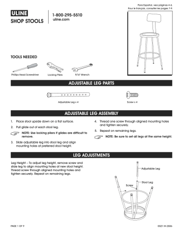 Uline Shop Stools Guide d'installation | Manualzz