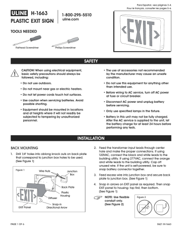 Uline H-1663 Plastic Exit Sign Guide d'installation | Manualzz