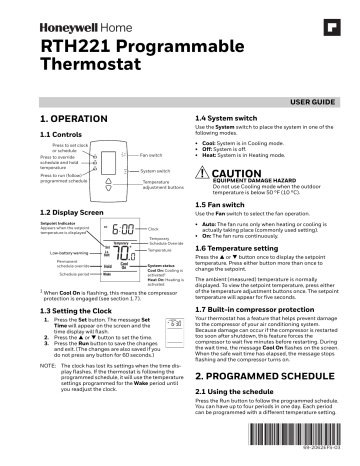 Honeywell RTH221 Programmable Thermostat User Guide | Manualzz
