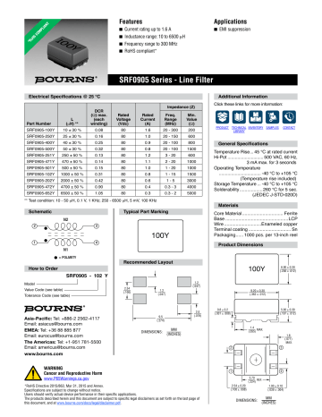 Bourns SRF0905 Magnetic Product sheet | Manualzz