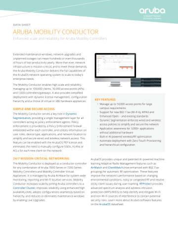 Aruba Mobility Conductor Controller Product Sheet | Manualzz