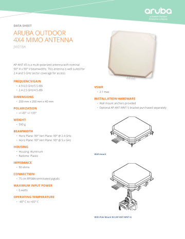 Aruba Outdoor 4×4 MIMO Antenna AP-ANT-45 Product Sheet | Manualzz
