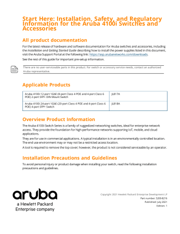 Aruba 4100i Switch Getting Started | Manualzz