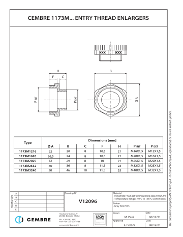 Cembre 1173M Entry thread enlargers Datasheet | Manualzz