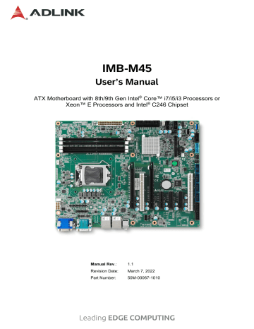 Adlink IMB-M45 Industrial ATX Motherboard Owner's Manual | Manualzz