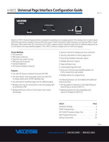 Valcom V-9972 Universal Paging Interface Configuration Guide | Manualzz