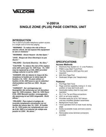 Valcom V-2001A 1 Zone Installation Manual | Manualzz