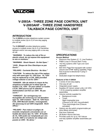 Valcom V-2003A 3 Zone Installation Manual | Manualzz