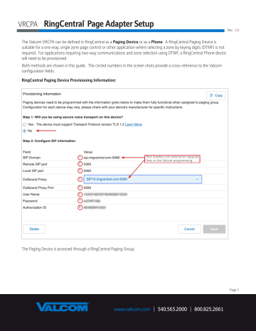 Valcom VRCPA RingCentral Paging Adapter Configuration Guide | Manualzz
