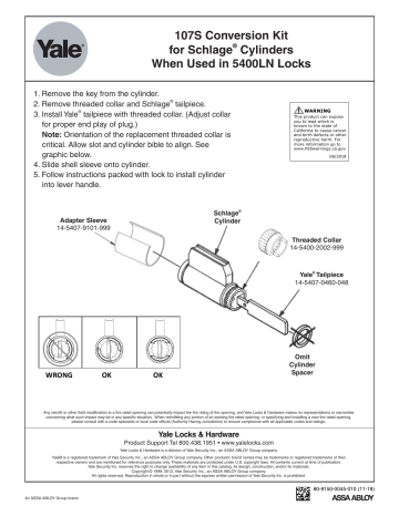 Yale 107S Cylindrical Lock Installation Instructions | Manualzz