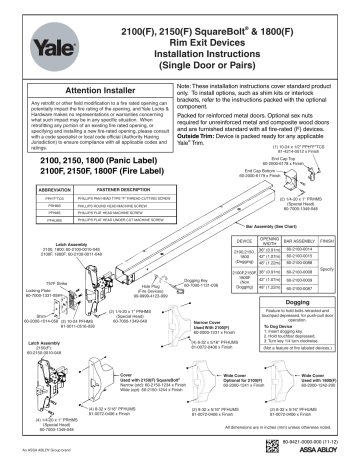 Yale 2100 Exit Device Installation Instructions | Manualzz