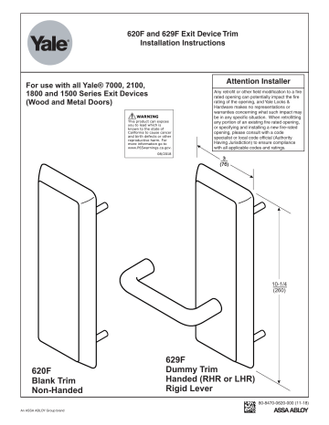 Yale 620F Exit Device Installation Instructions | Manualzz